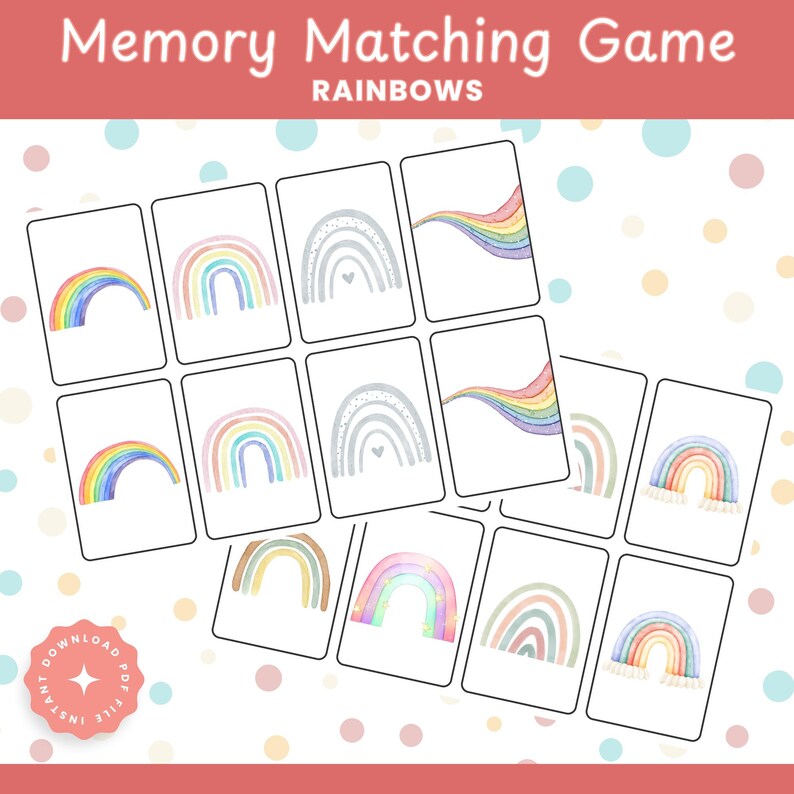 Rainbow Memory Matching Game: Printable Flash Cards (digital Download ...