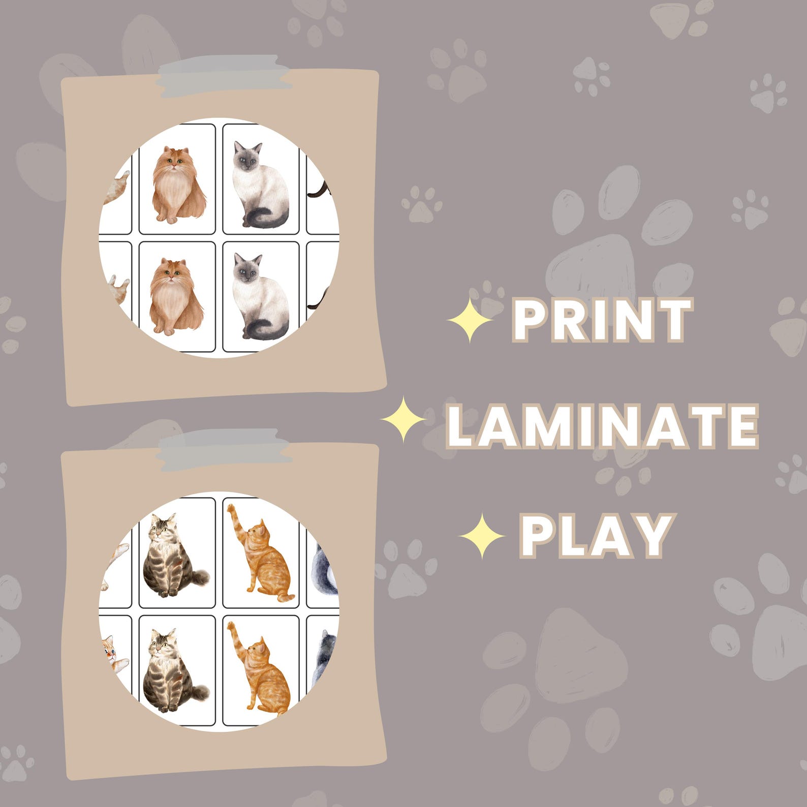 Cats Memory Matching Game: Printable Flash Cards for Kids (digital Download) - Etsy