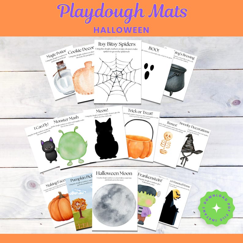 Halloween Playdough Mats: Printable Activity, Toddler Sensory Bin (PDF ...