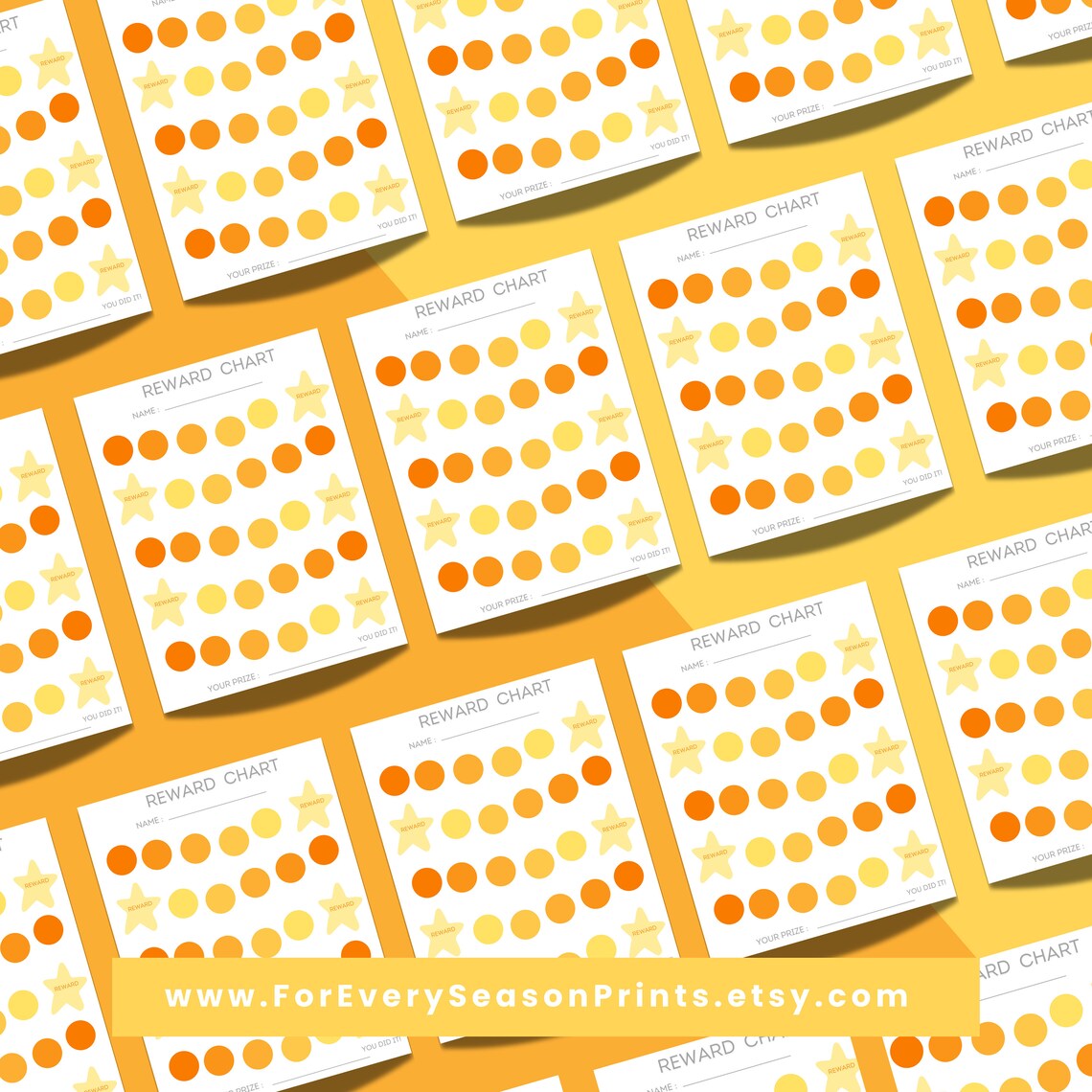 Kids Reward Chart: Toddler Chore Chart, Yellow & Orange Stars (digital ...