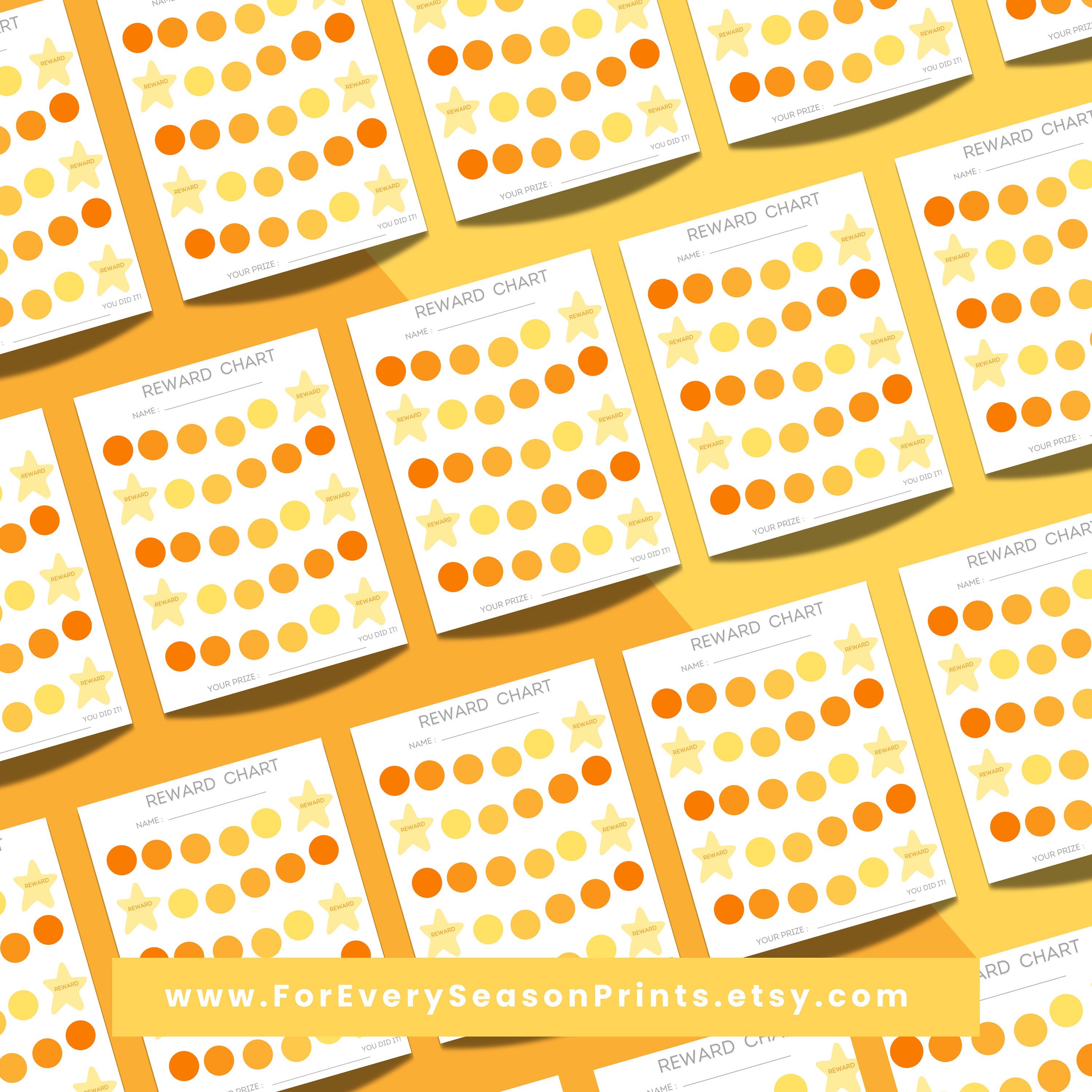 Kids Reward Chart: Toddler Chore Chart, Yellow & Orange Stars (digital ...