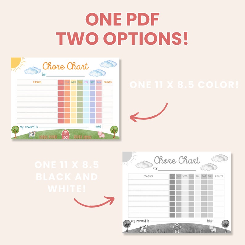 Printable Kids Chore Chart: Farm Theme, Weekly Routine (digital ...