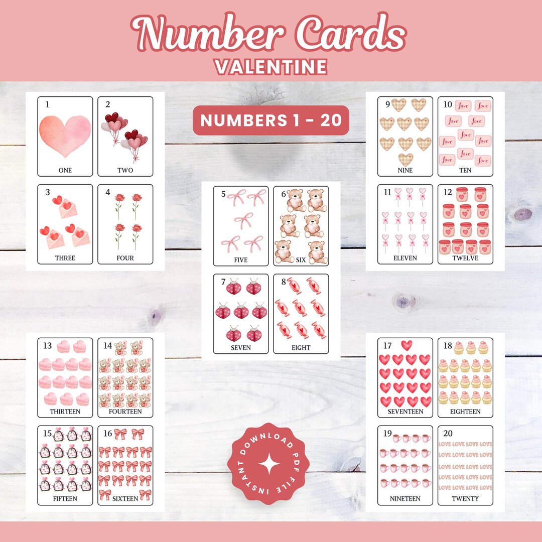 Valentine Number Flash Cards: Kids Counting Game (digital Download) - Etsy