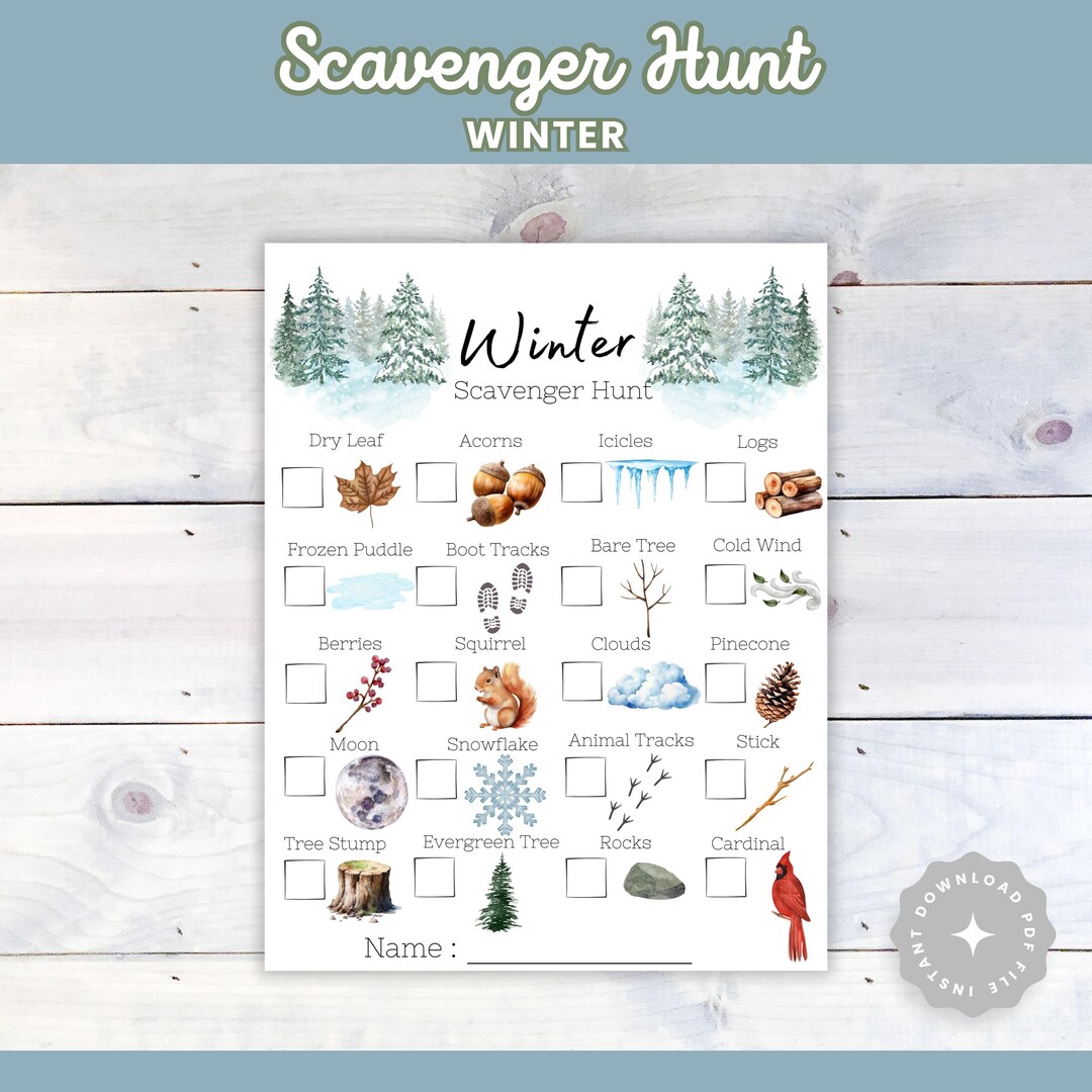 Winter Scavenger Hunt for Kids: Outdoor Snow Day Activity (digital ...