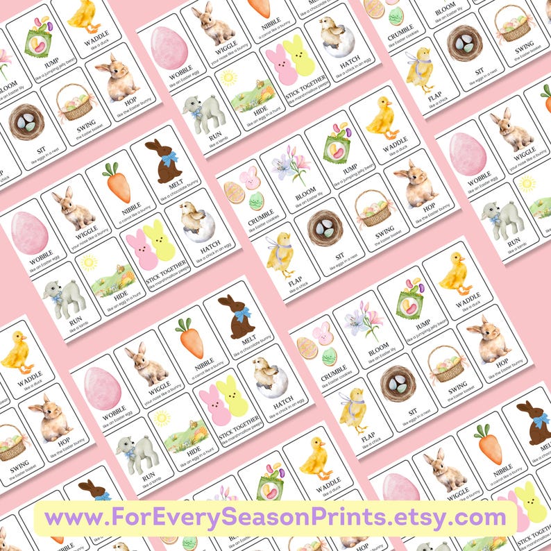Easter Movement Cards, Easter Charades, Movement Flash Card, Spring ...
