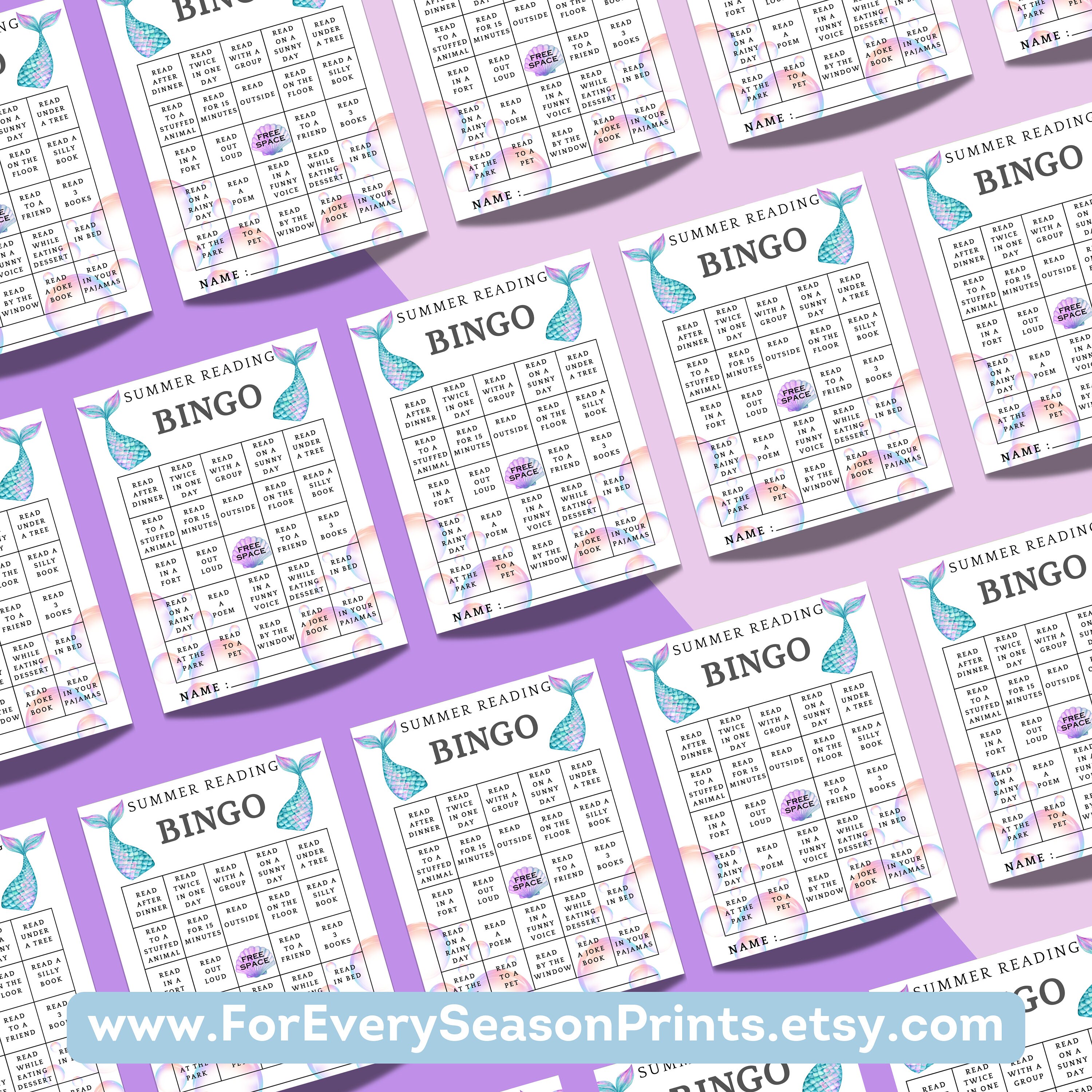 Mermaid Summer Reading Bingo for Kids: Printable Book Tracker (digital ...