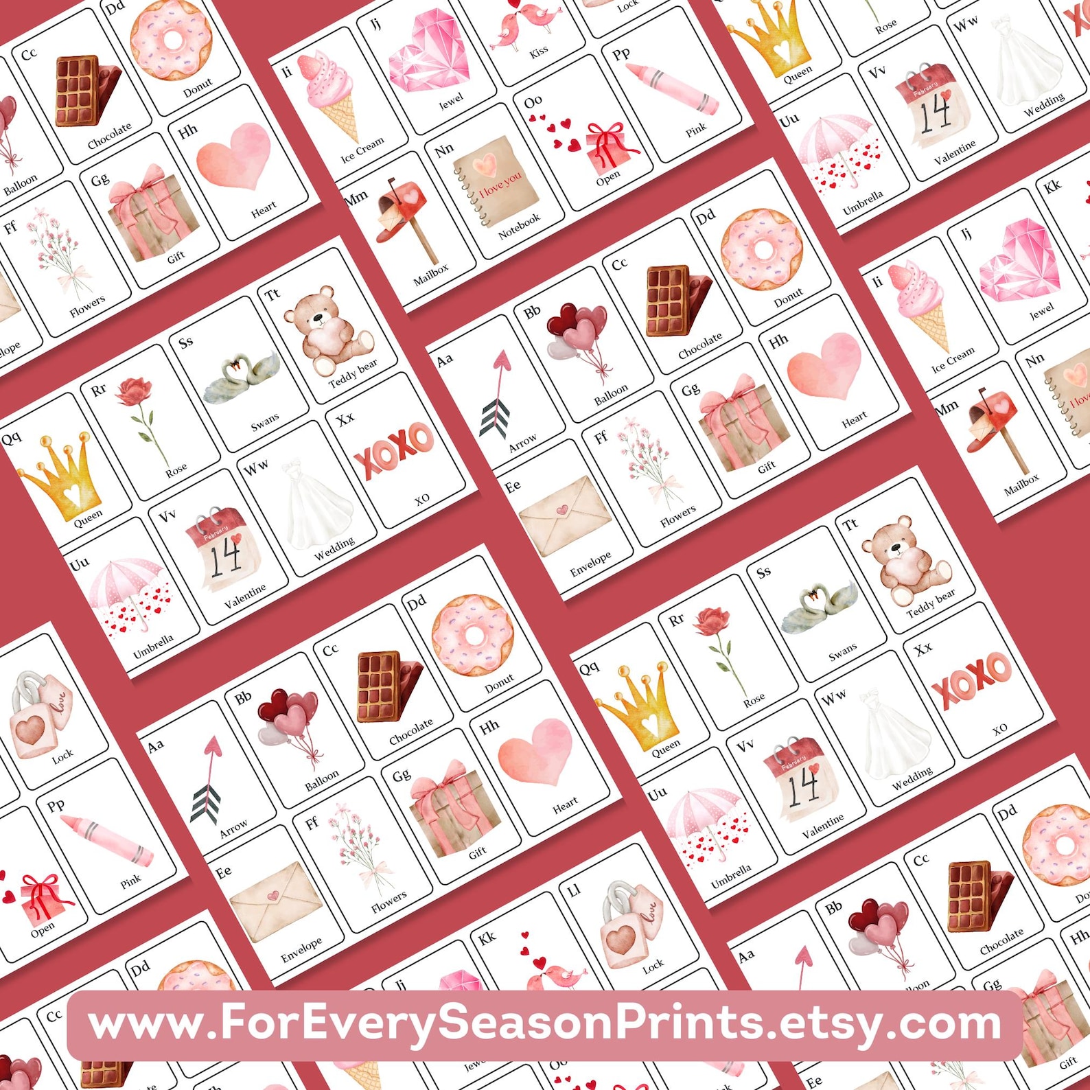 Valentine Flash Cards, Alphabet Cards, Flash Cards, Flash Cards for ...