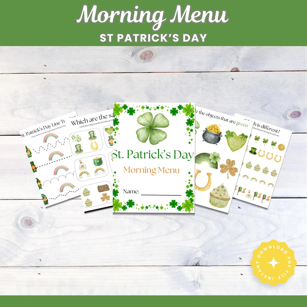 St. Patrick's Day Morning Menu: Prek Toddler Activity Book (digital ...