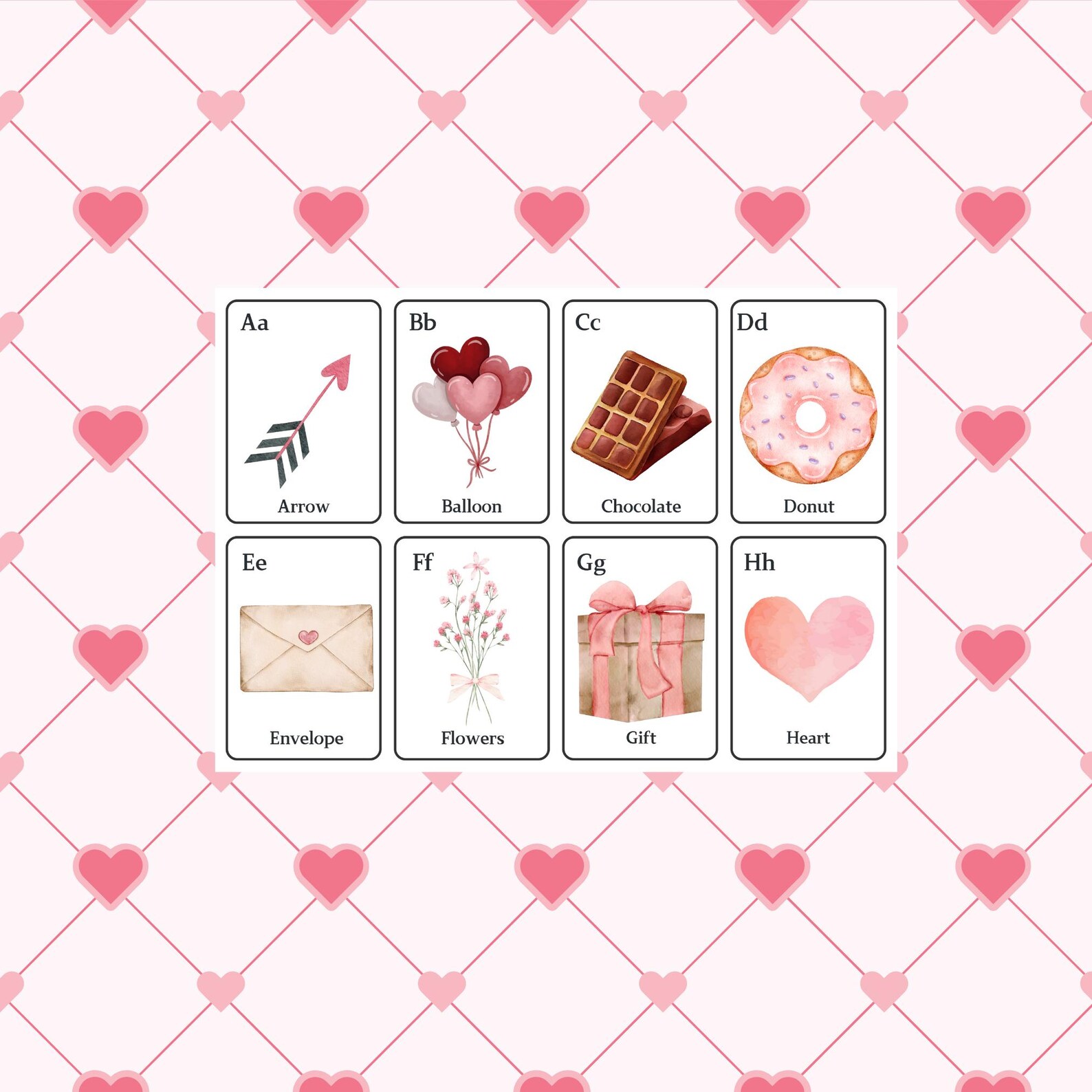 Valentine Flash Cards, Alphabet Cards, Flash Cards, Flash Cards for ...