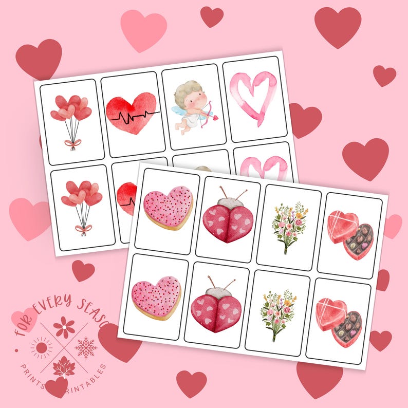 Valentine Memory Matching Game: Printable Flash Cards for Kids (digital ...