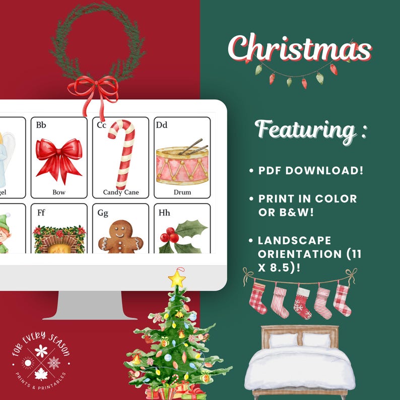Christmas Alphabet Flash Cards: Holiday Learning Game (digital Download ...
