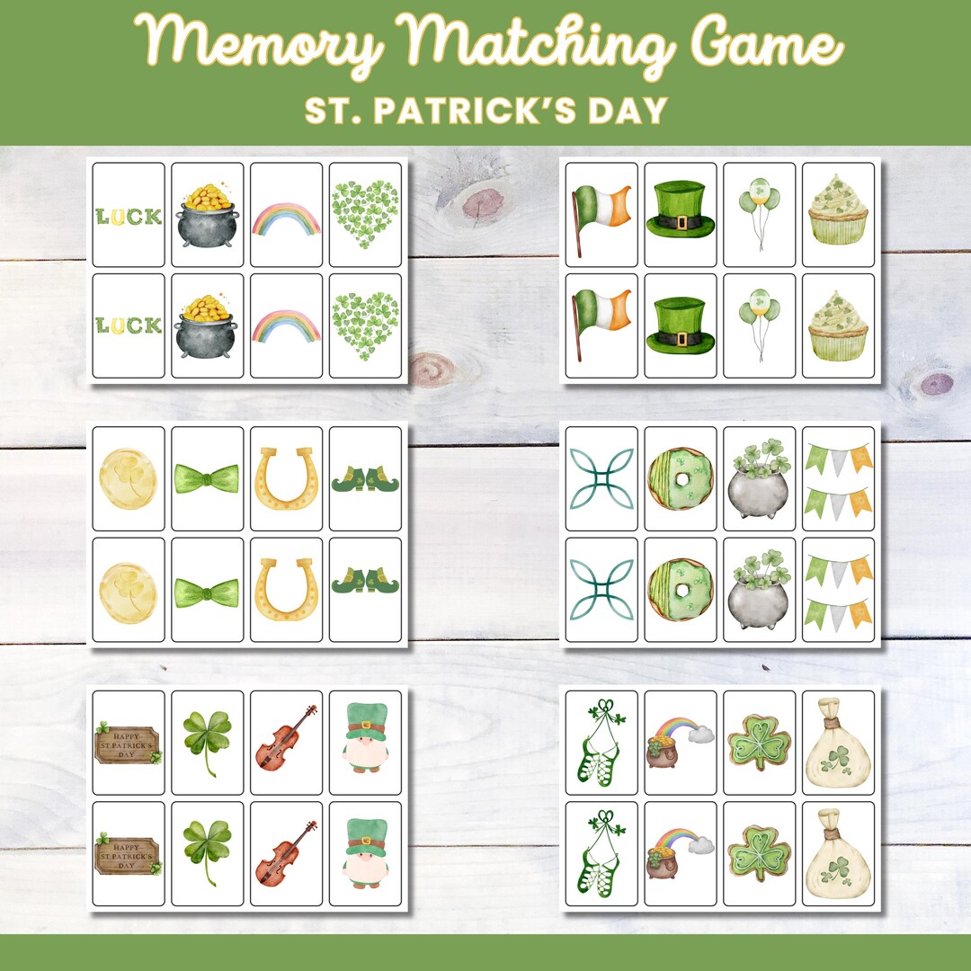 St Patrick's Day Memory Matching Game, Memory Card Game, Picture ...