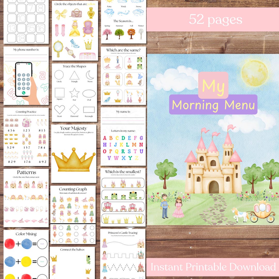 Princess Preschool Morning Menu: 51-page Activity Book (digital ...