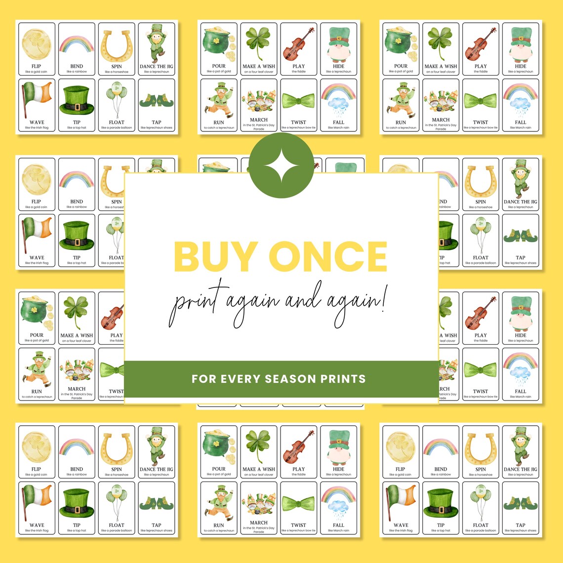 Movement Flash Cards, St. Patrick's Day Movement Cards, Flash Cards, St ...