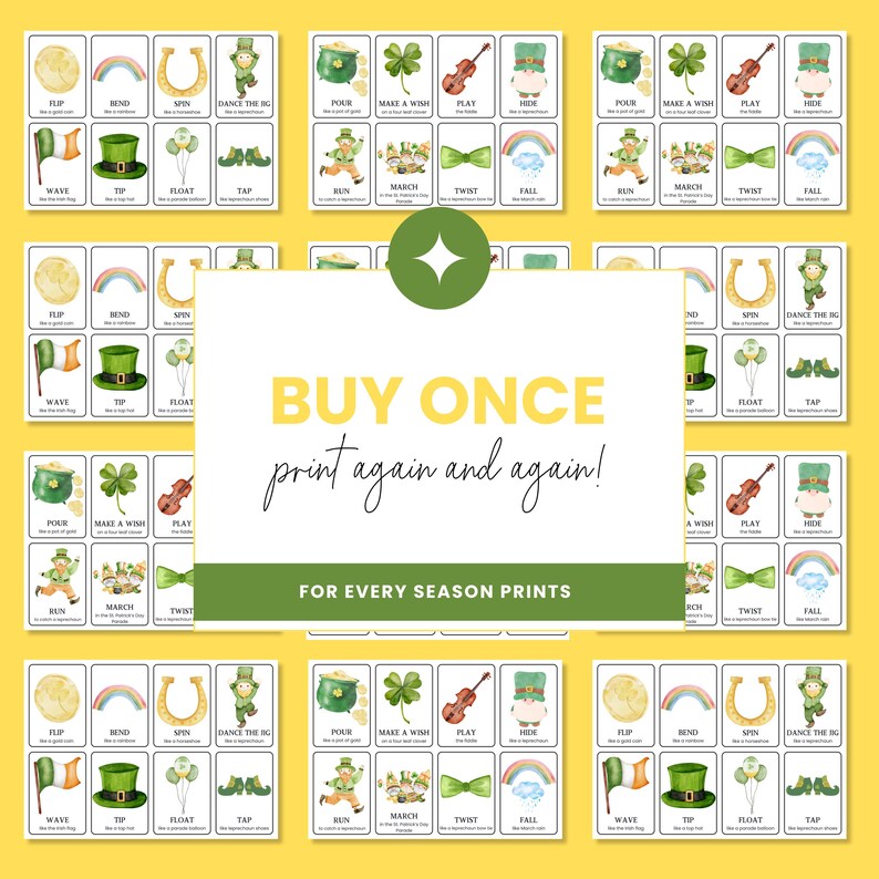 Movement Flash Cards, St. Patrick's Day Movement Cards, Flash Cards, St ...