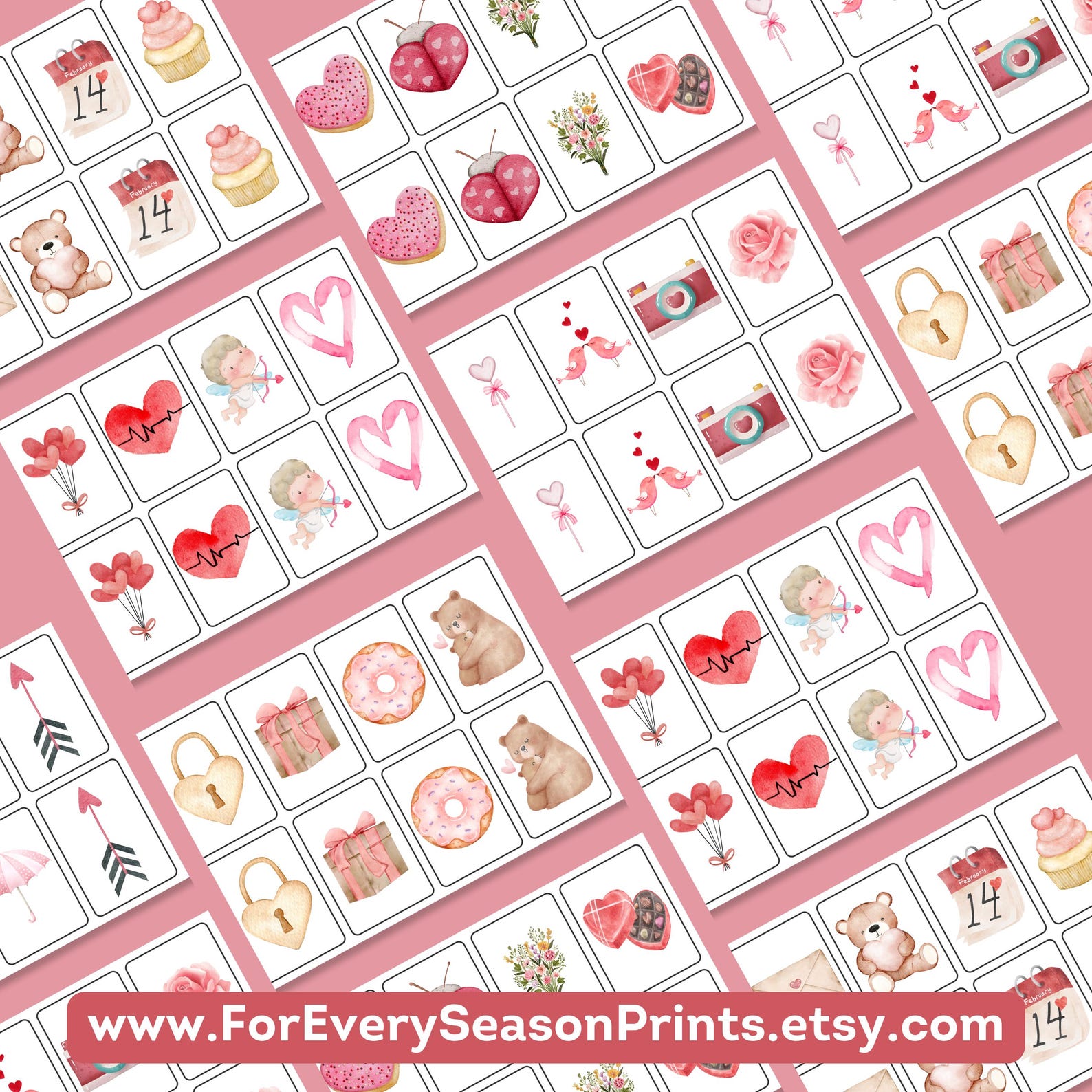 Valentine Memory Matching Game: Printable Flash Cards for Kids (digital ...