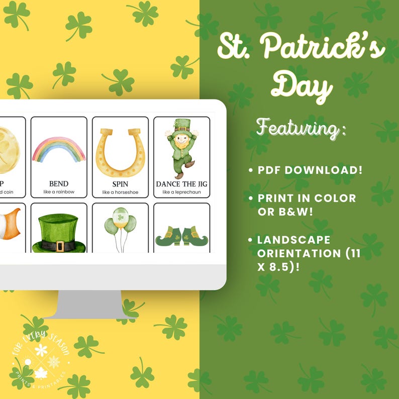 Movement Flash Cards, St. Patrick's Day Movement Cards, Flash Cards, St ...