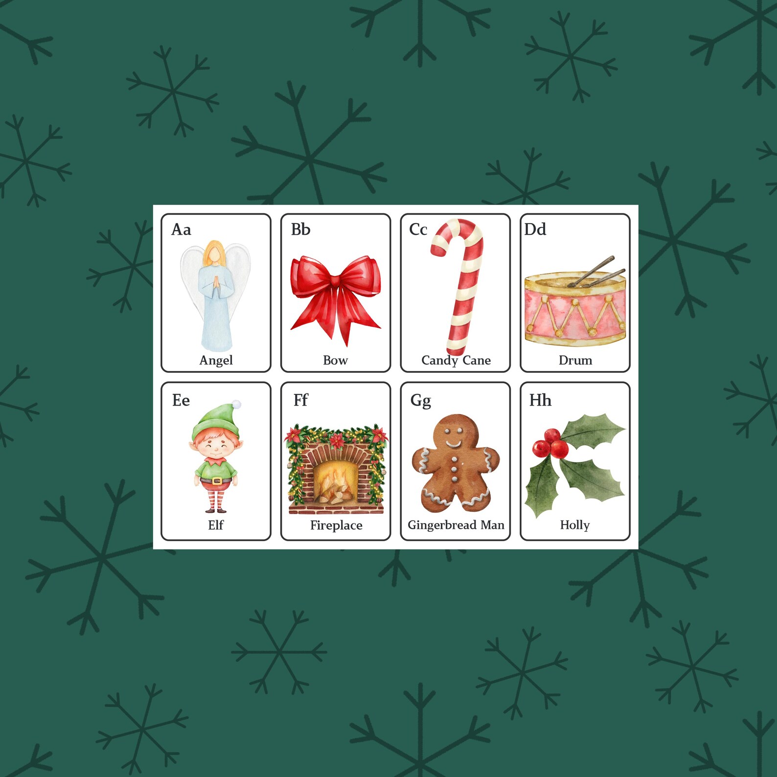 Christmas Alphabet Flash Cards: Holiday Learning Game (digital Download ...