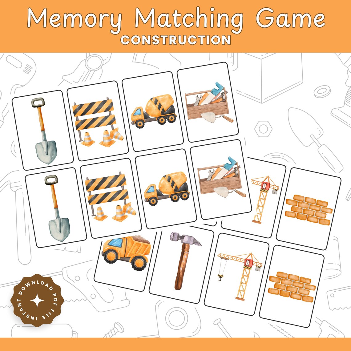 Construction Memory Matching Game: Preschool Learning (digital Download ...