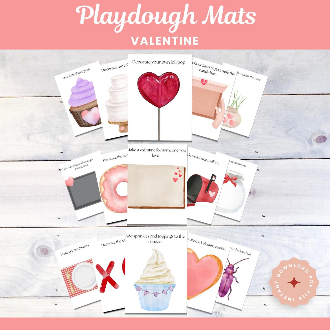 15 Valentine Playdough Mats, Printable Play Doh Mat, Busy Book ...
