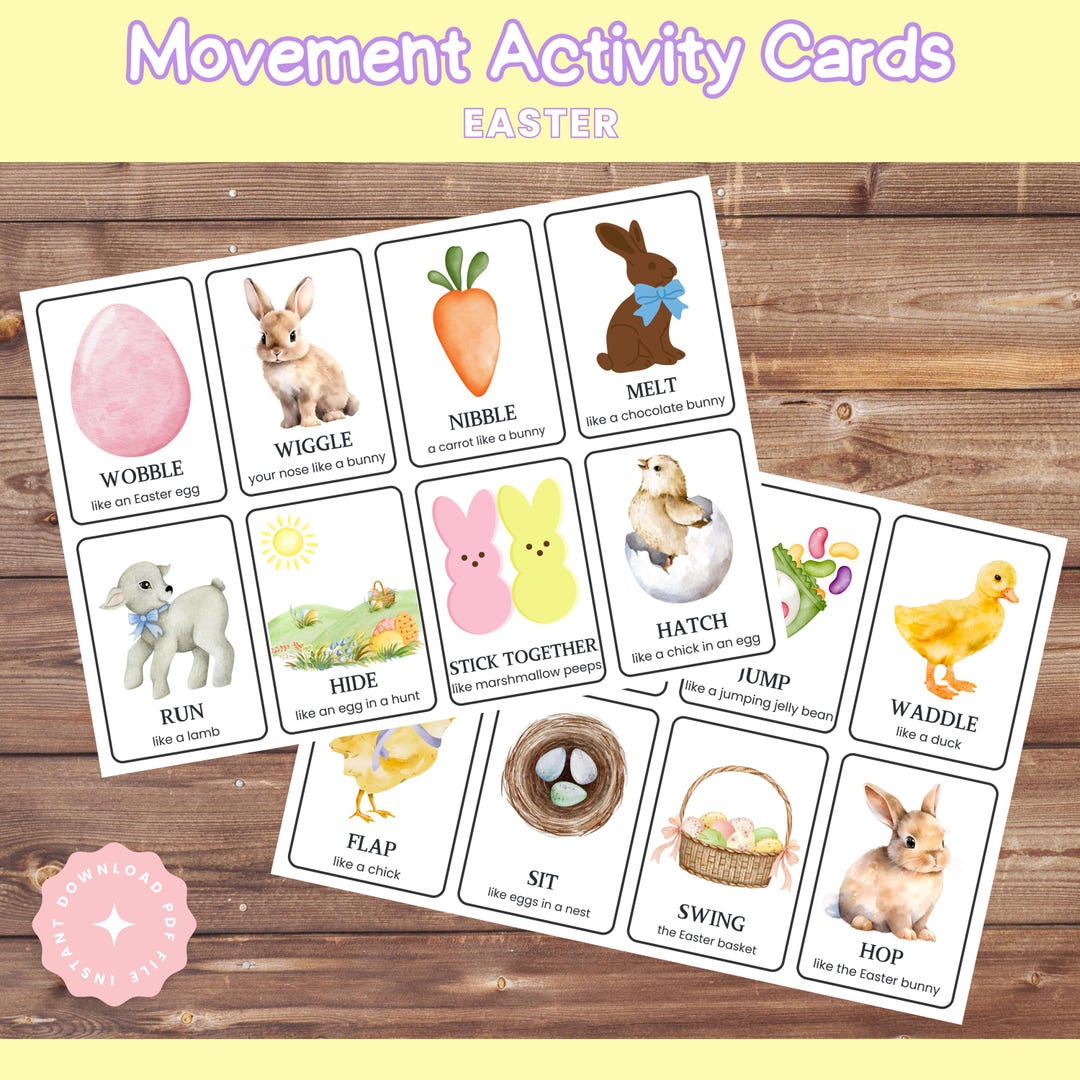 Easter Movement Cards, Easter Charades, Movement Flash Card, Spring ...