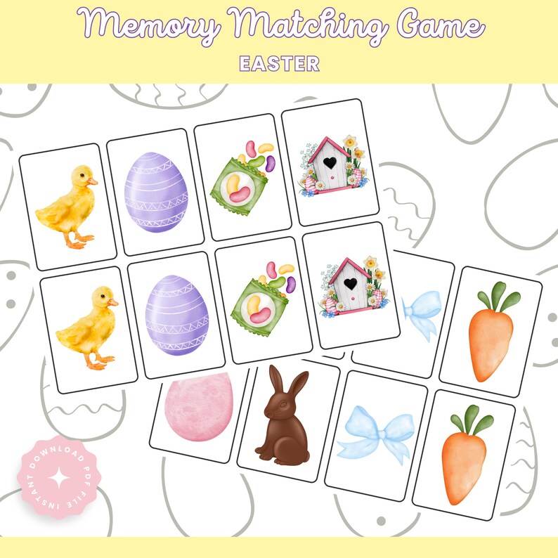 Printable Easter Memory Matching Game: Flashcards for Kids (digital ...