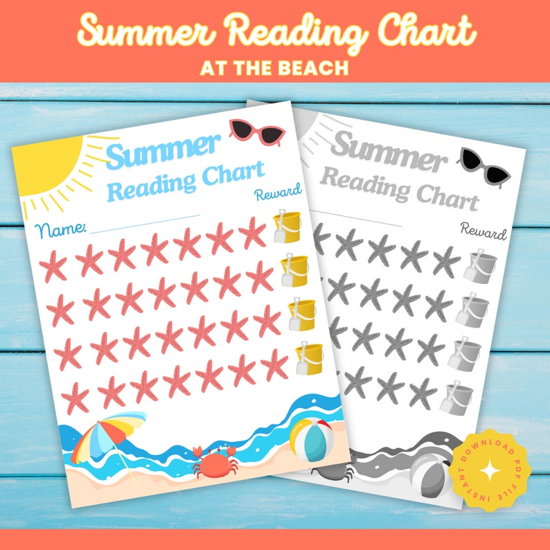 Summer Reading Chart for Kids, Summer Reading Log, Summer Reading Chart ...