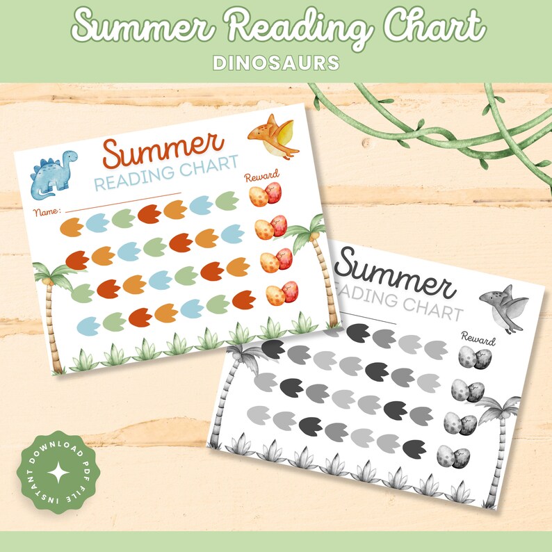 Dinosaur Summer Reading Chart for Kids (digital Download) - Etsy