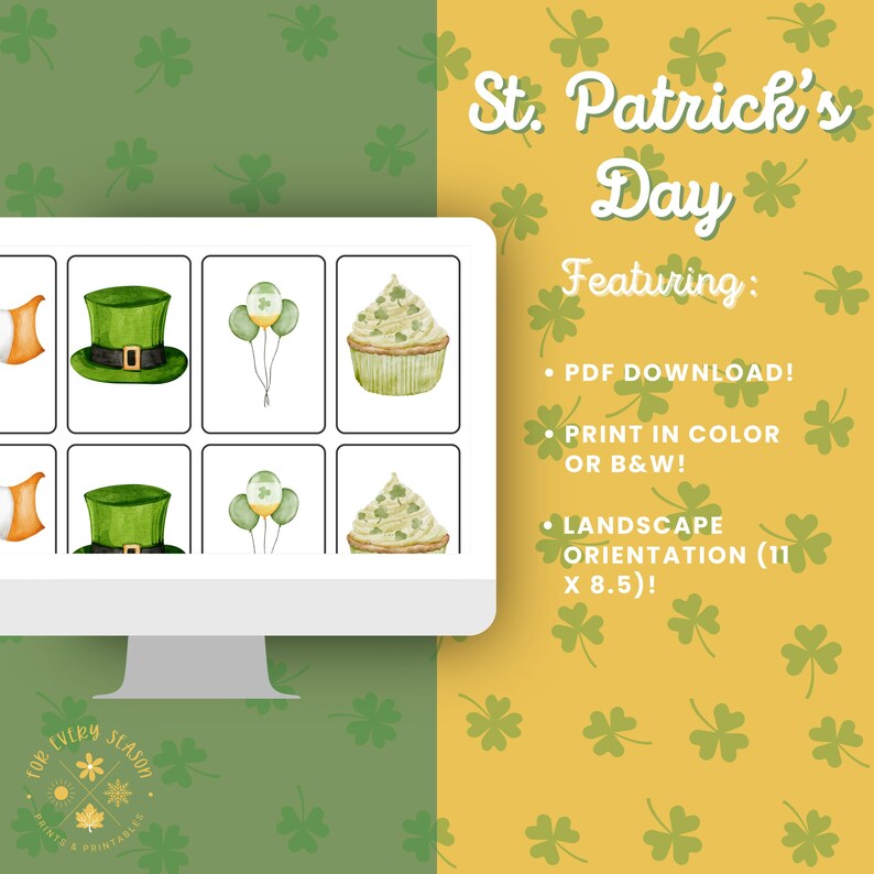 St Patrick's Day Memory Matching Game: Printable Flashcards (digital ...