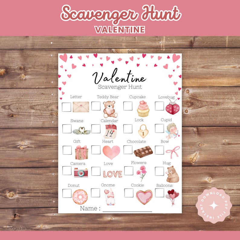 Valentine Photo Scavenger Hunt Game: Classroom or Home (digital ...