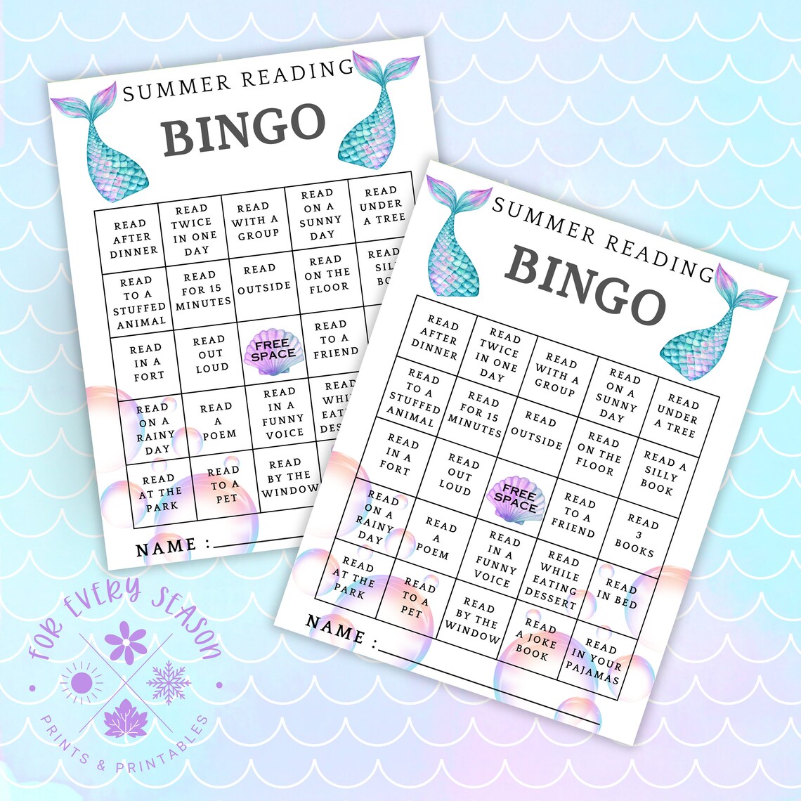 Mermaid Summer Reading Bingo for Kids: Printable Book Tracker (digital ...