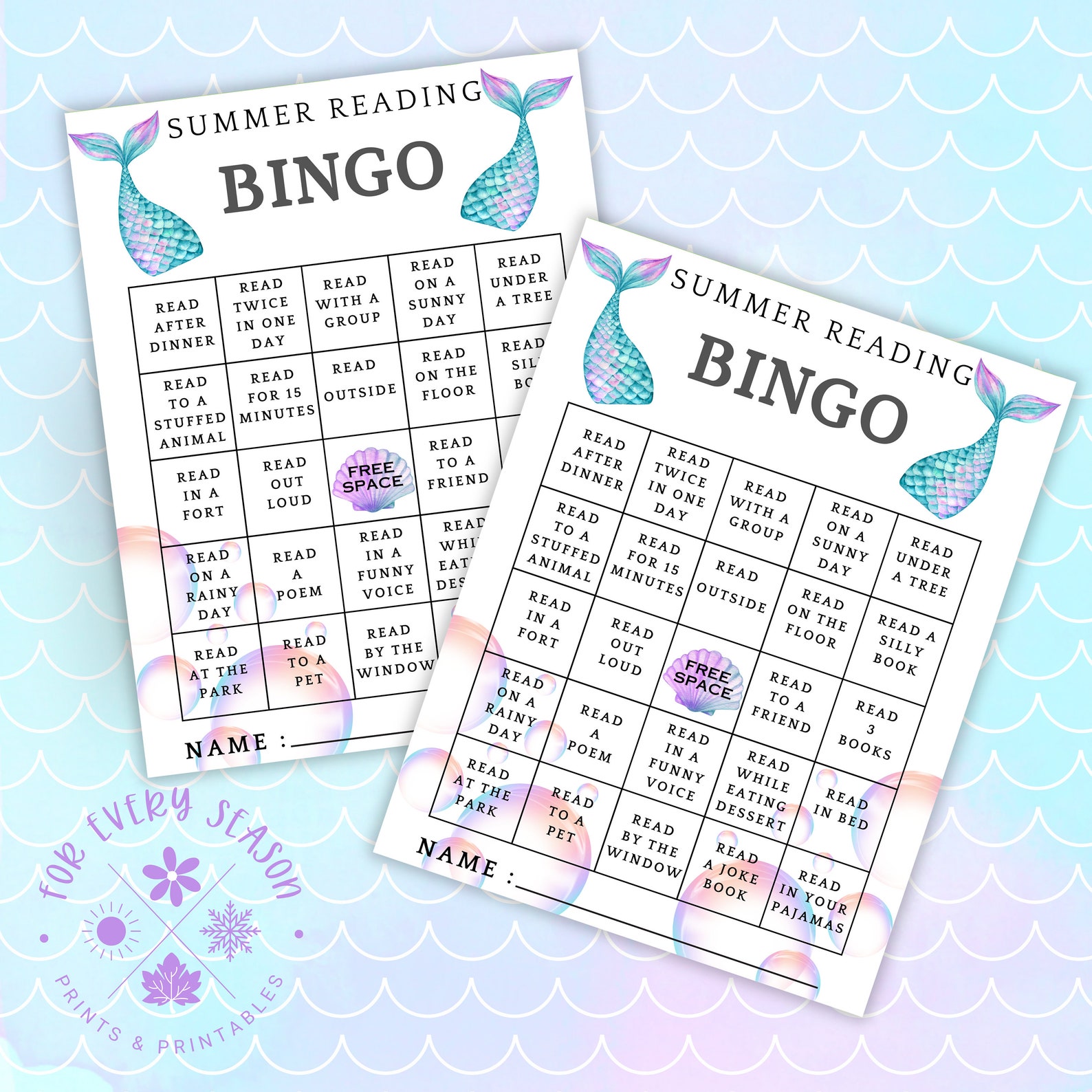 Mermaid Summer Reading Bingo for Kids: Printable Book Tracker (digital ...