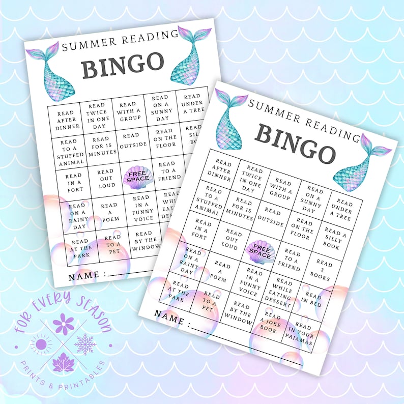 Mermaid Summer Reading Bingo for Kids: Printable Book Tracker (digital ...