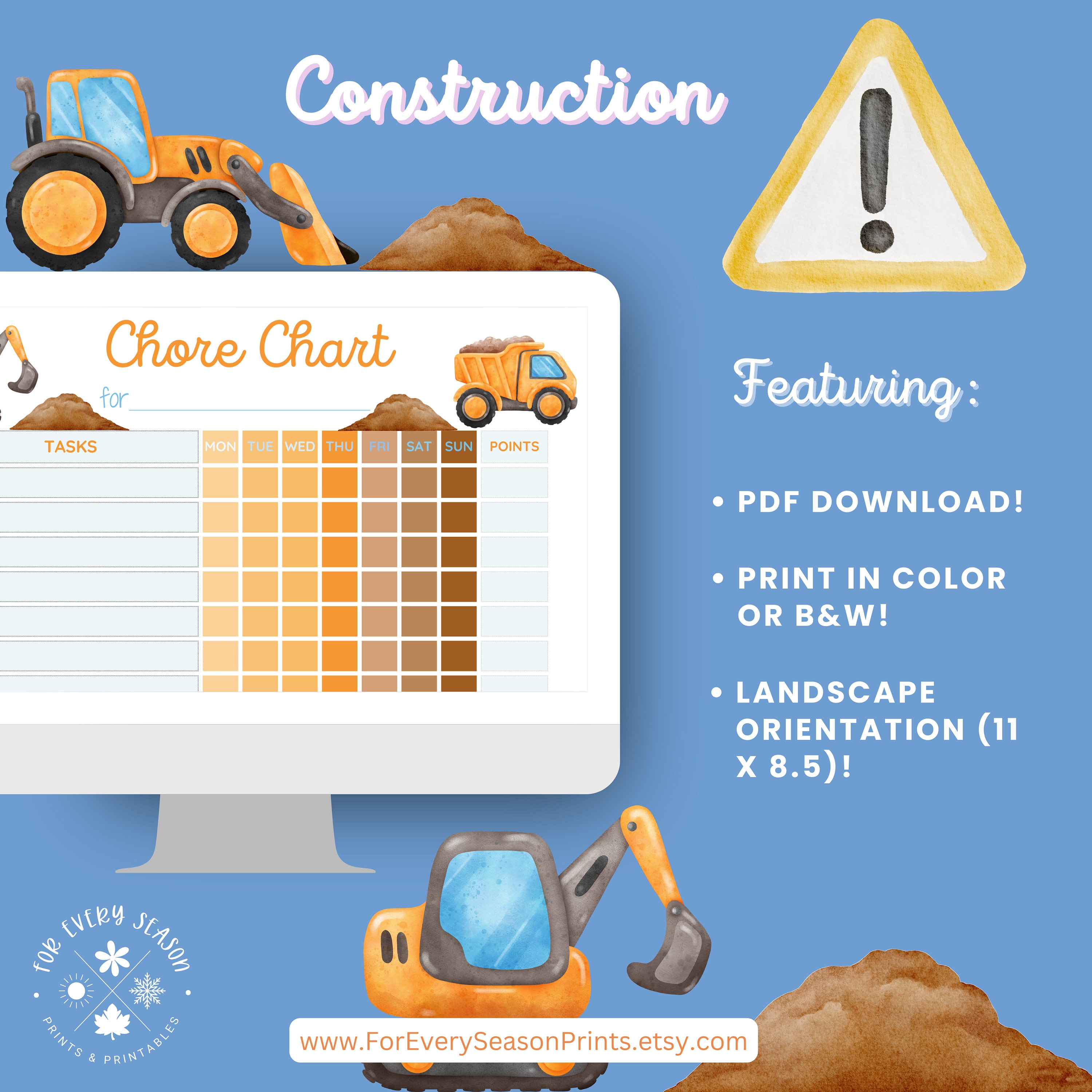 Construction Chore Chart for Kids: Weekly Routine (digital Download) - Etsy