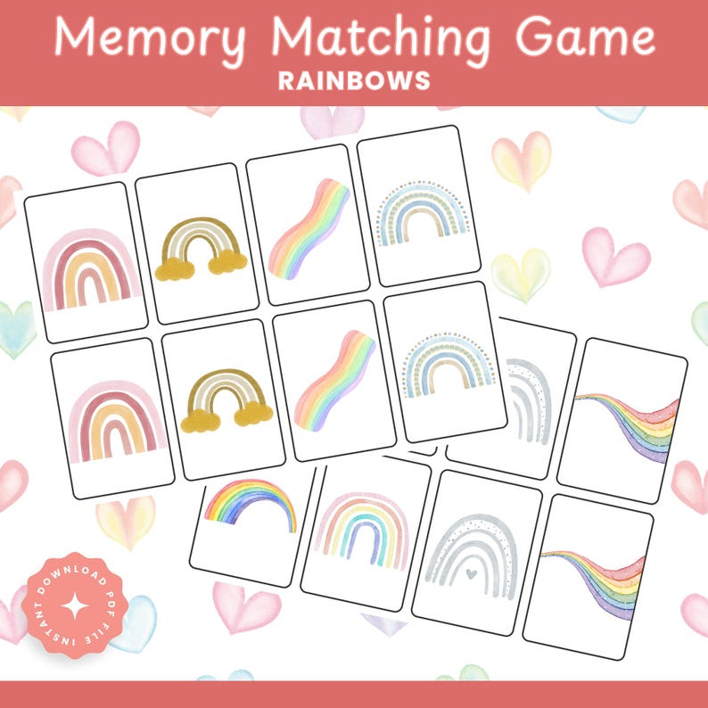 Rainbow Memory Matching Game: Printable Flash Cards (digital Download ...