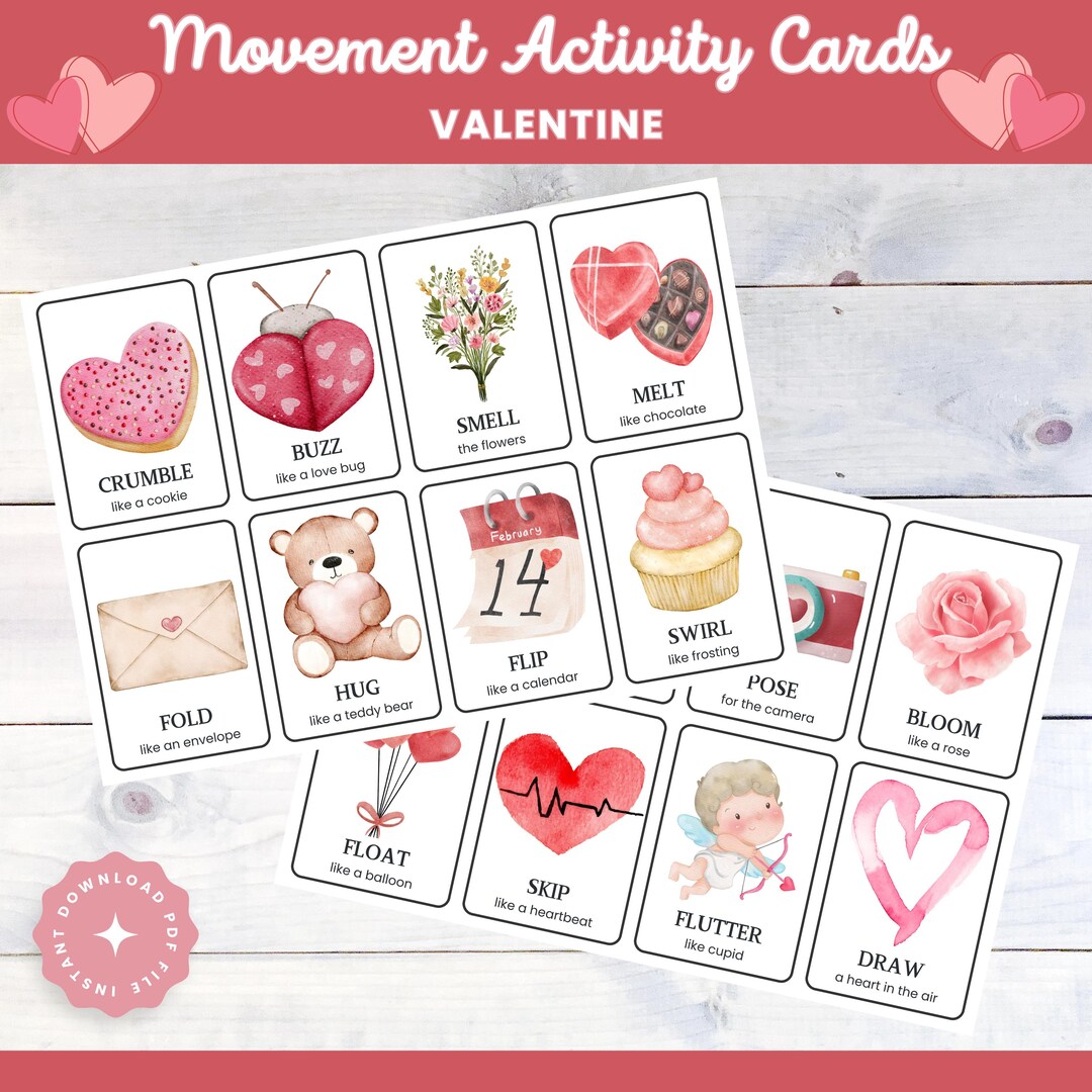 Valentine Movement Cards: Fun Kids Charades Game (digital Download) - Etsy