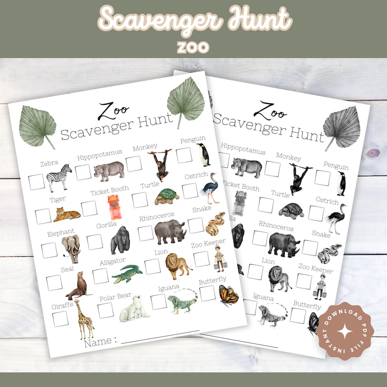 Zoo Scavenger Hunt for Kids: Summer Outdoor Activity (digital Download ...