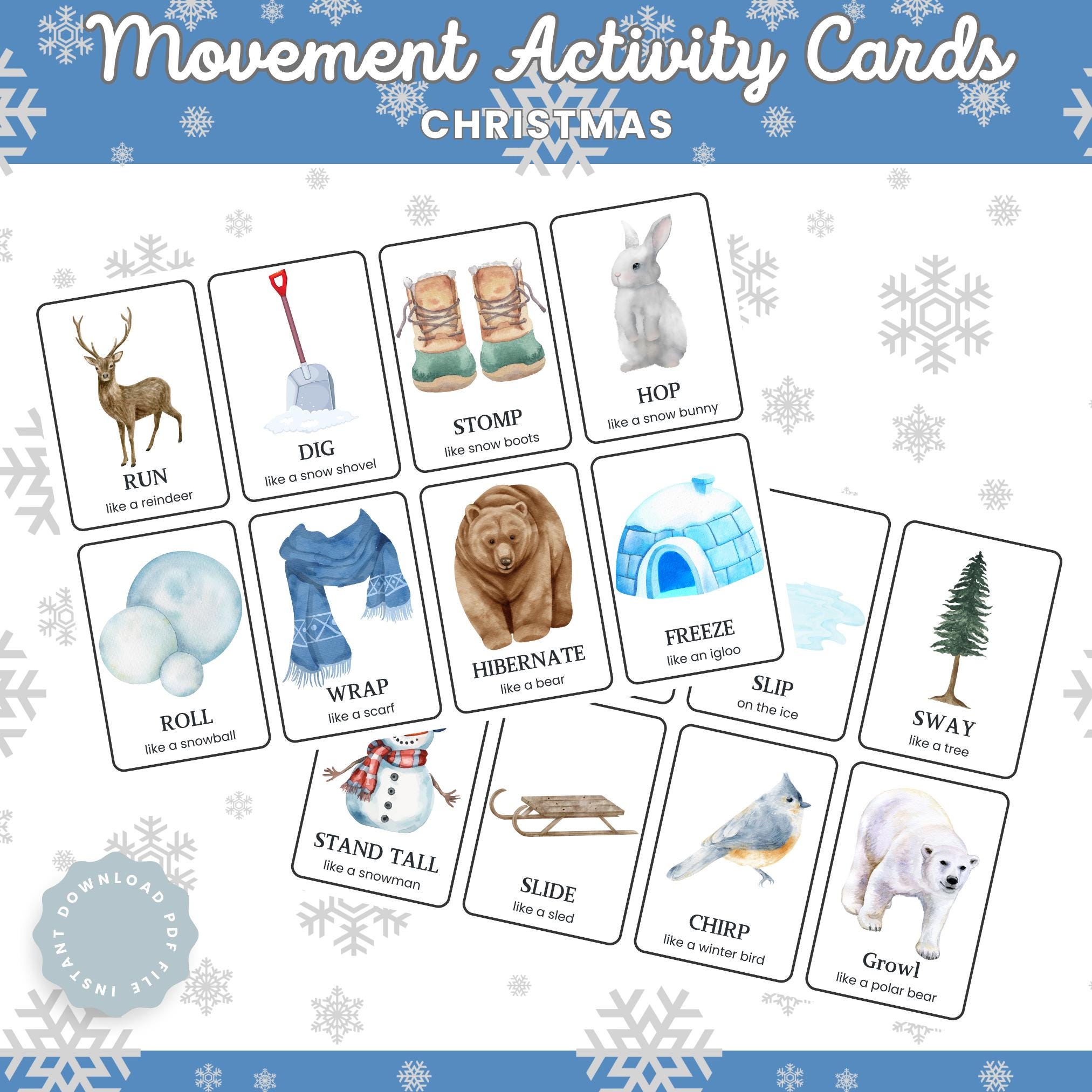 Movement Flash Cards, Winter Movement Cards, Flash Cards, Flash Cards ...