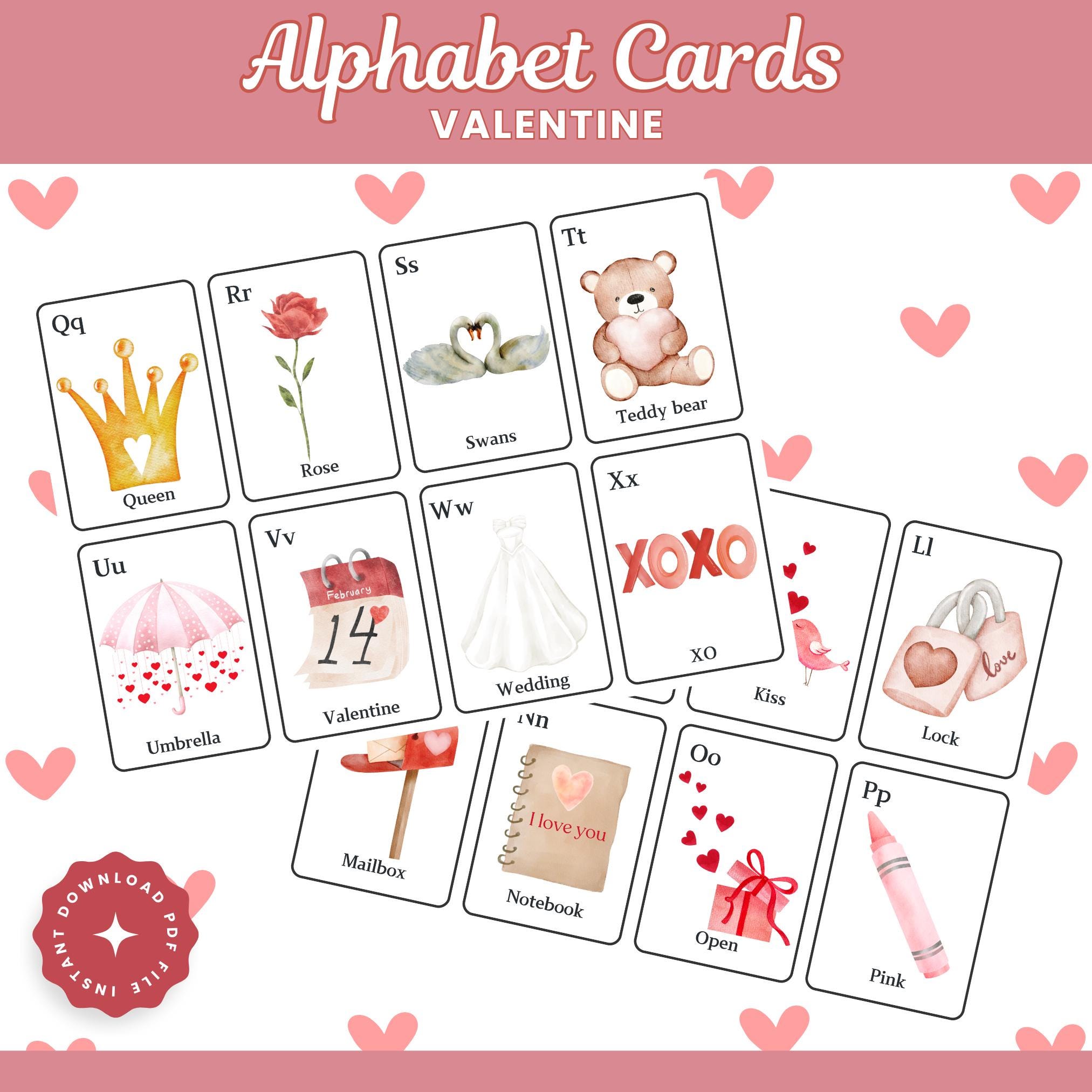 Valentine Flash Cards, Alphabet Cards, Flash Cards, Flash Cards for ...