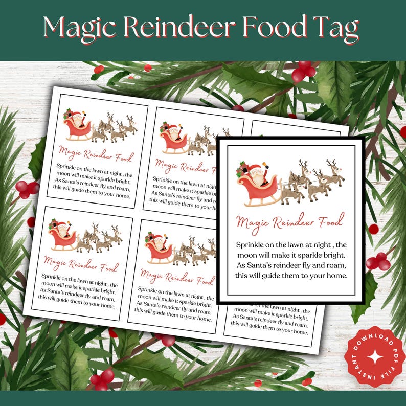 Reindeer Food Tag, Magical Reindeer Food, Reindeer Food Poem, Reindeer ...