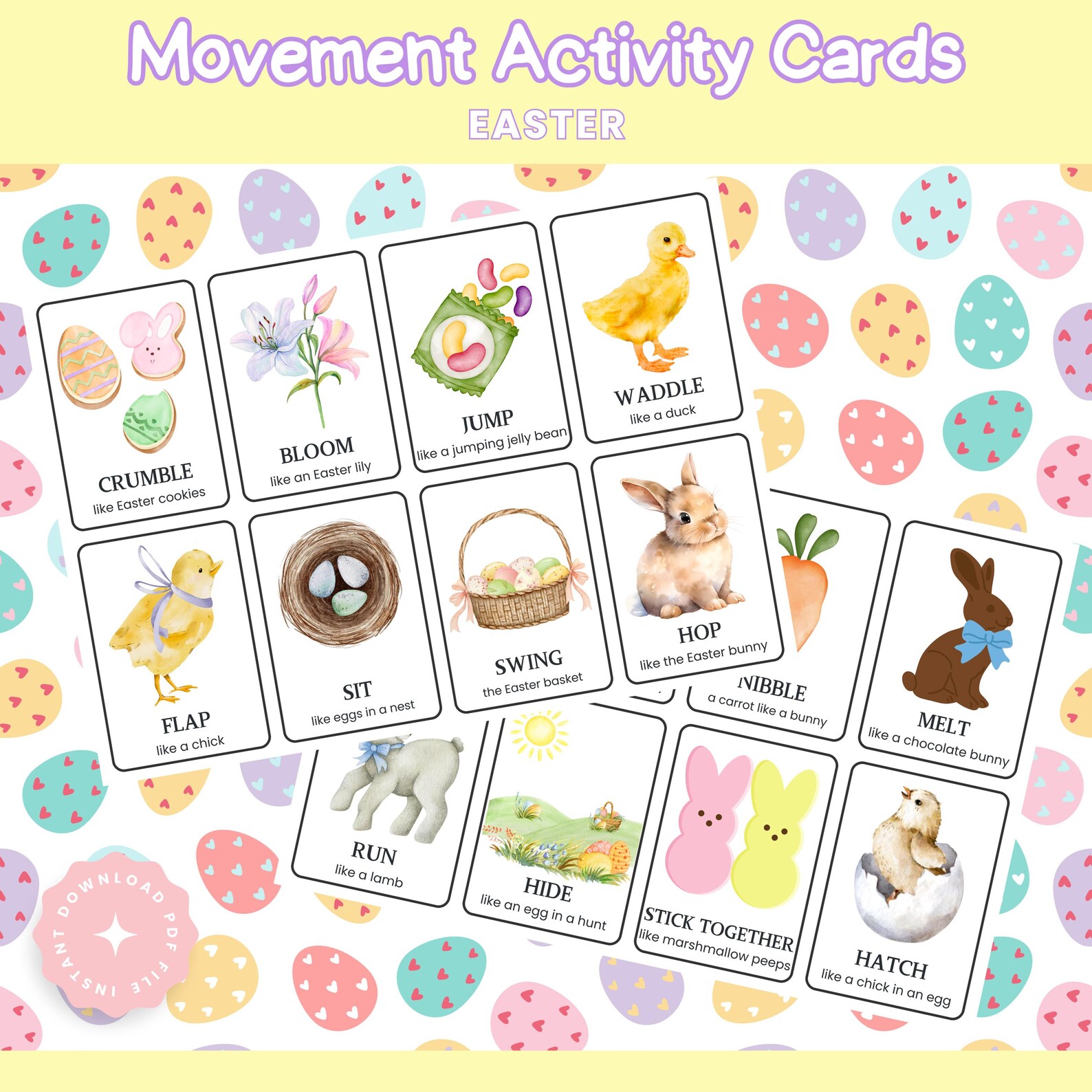 Easter Movement Cards: Spring Charades, Gross Motor Activity (digital ...