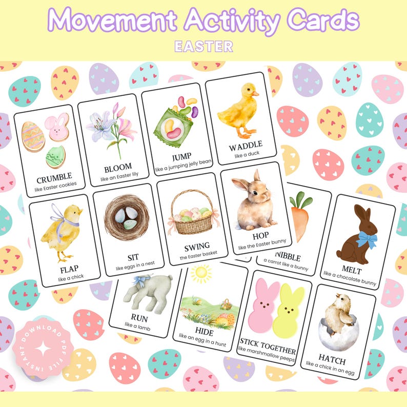 Easter Movement Cards: Spring Charades, Gross Motor Activity (digital ...