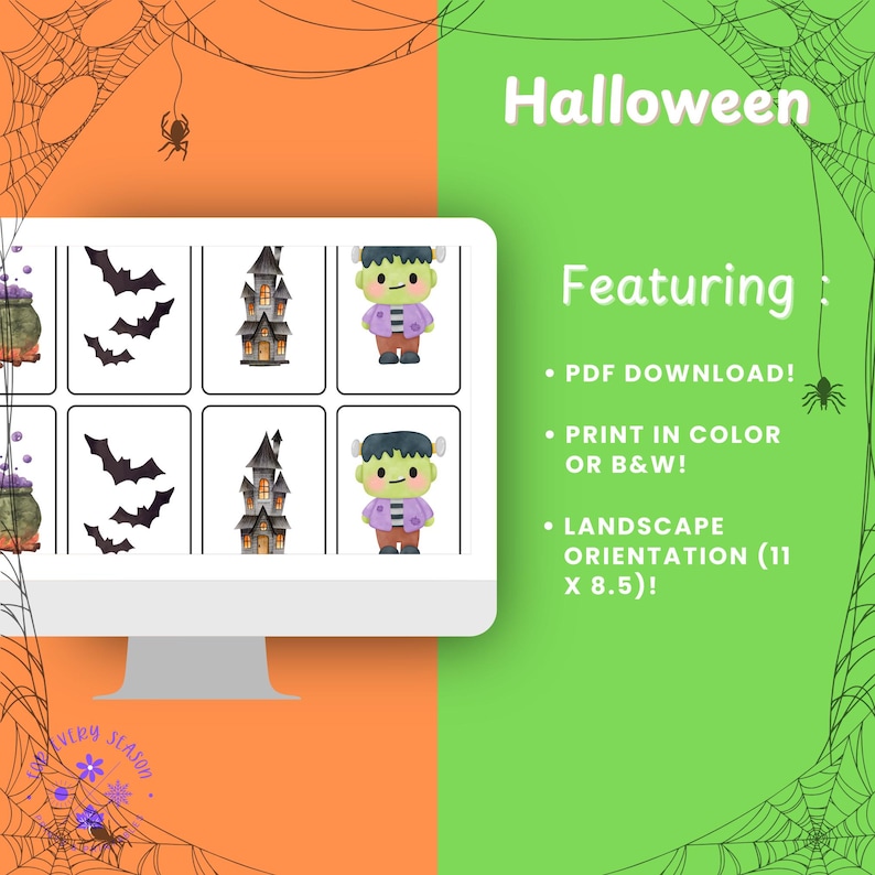 Halloween Memory Matching Game: Spooky Flash Cards for Kids (digital ...