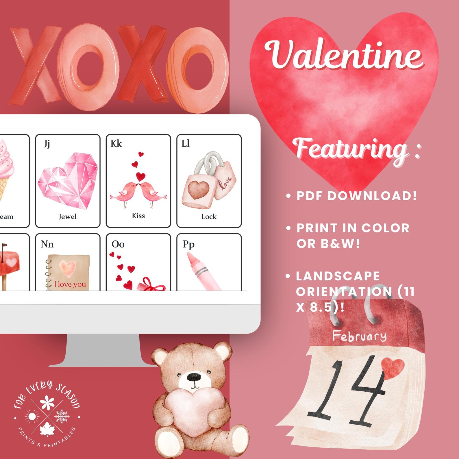 Valentine Flash Cards, Alphabet Cards, Flash Cards, Flash Cards for ...