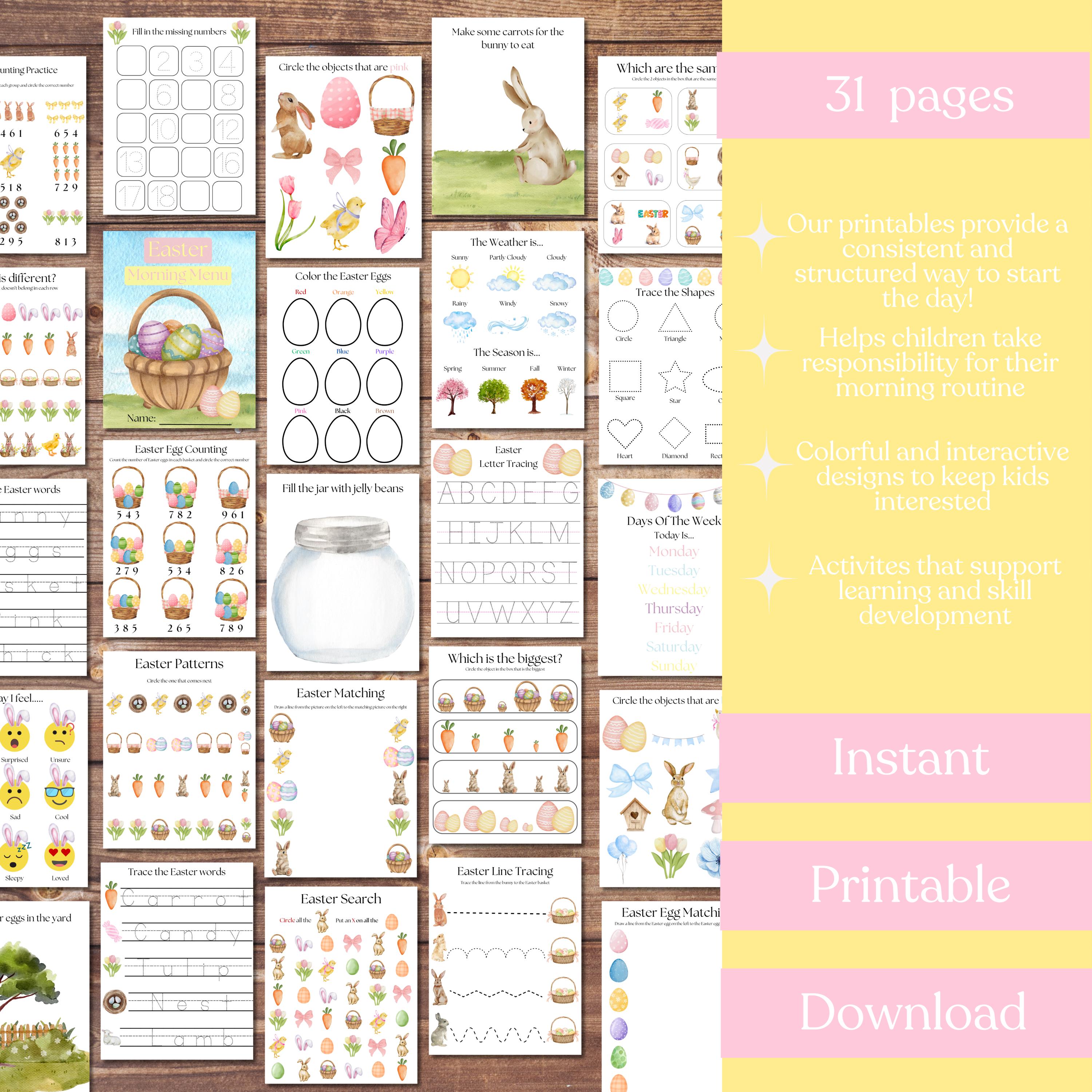 Prek Morning Menu, Easter Morning Menu, Toddler Busy Book, Morning ...