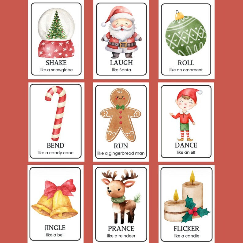 Christmas Movement Activity Cards: Holiday Charades (digital Download ...