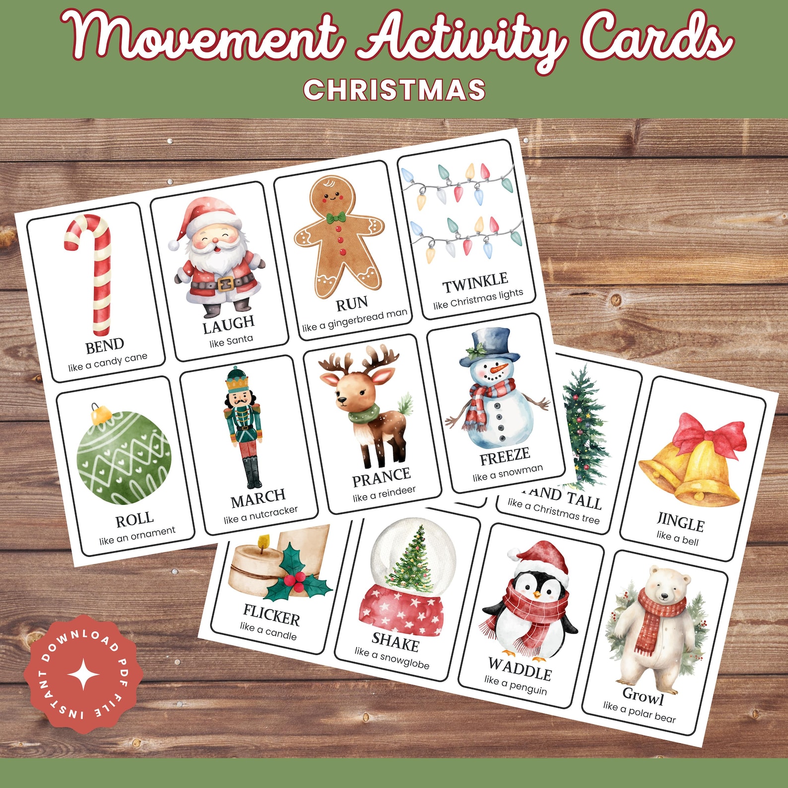 Christmas Movement Activity Cards: Holiday Charades (digital Download ...