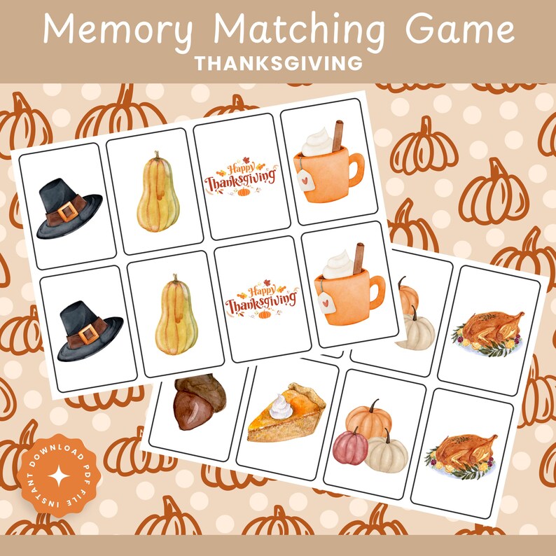 Thanksgiving Memory Matching Game: Printable Preschool Activity ...