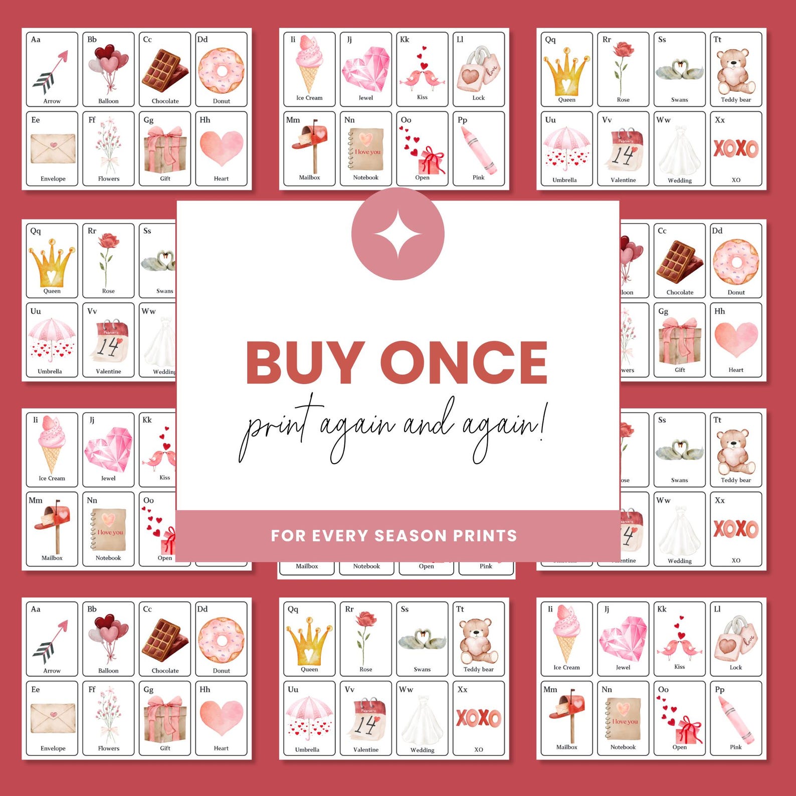 Valentine Flash Cards, Alphabet Cards, Flash Cards, Flash Cards for ...