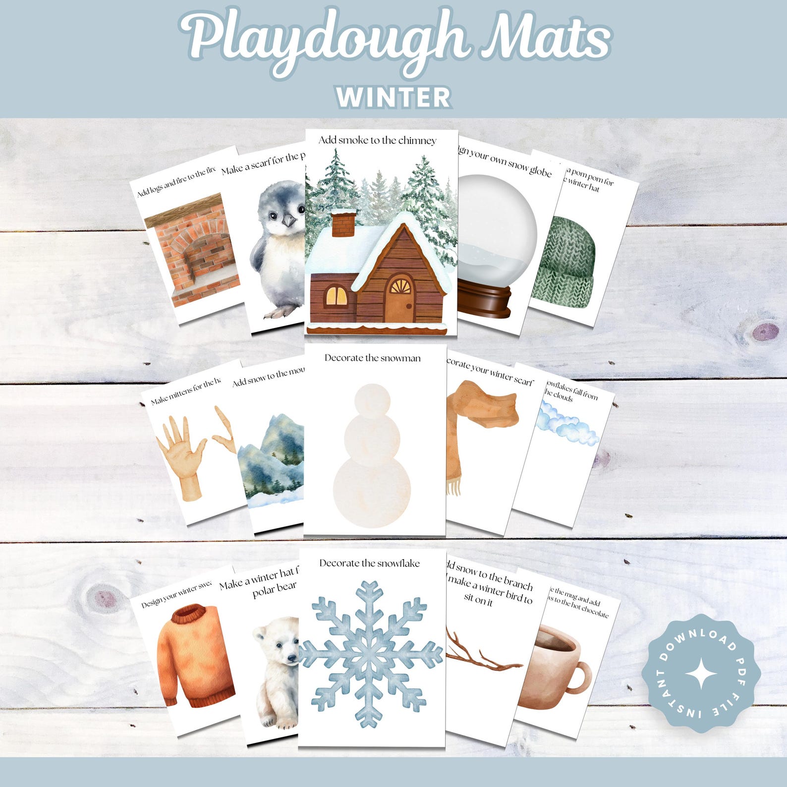 15 Winter Playdough Mats, Printable Play Doh Mat, Busy Book, Winter ...